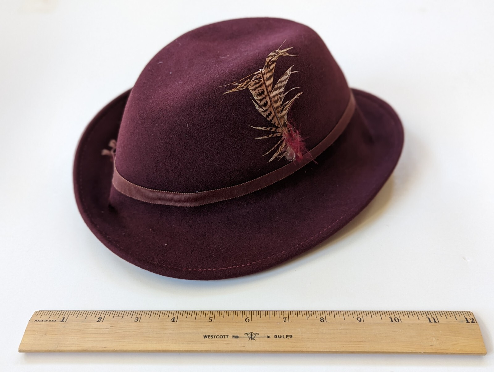 Vintage Burgundy Felt Fedora Wool Feather Accent Made in Colombia | eBay