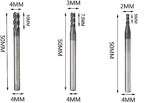 CNC End Mill Set, Carbide Tungsten Steel 4 Fultes Milling Cutter ...