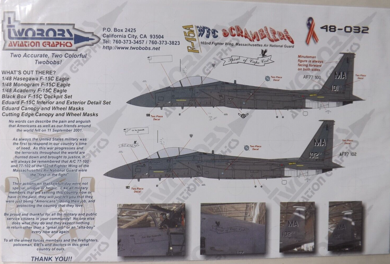1/48 Two Bobs Decals F-15A Enduring Freedom WTC Scramblers #48-032 OOP ...