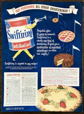 1948 Swift'ning Swift's Bland Lard Print Ad Cute Can Trumpet Plays ...