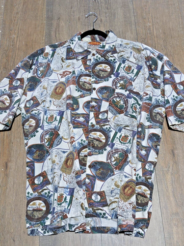 Vintage Paragraff Shirt Mens Large All Over Print Button Up Short ...