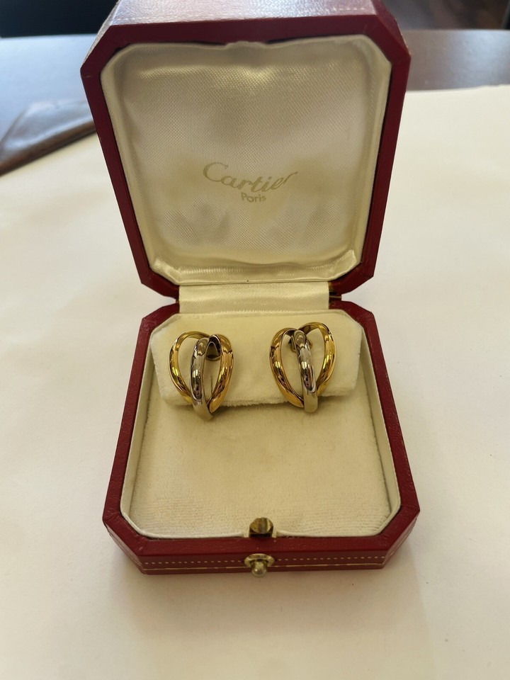 Authentic Cartier 18k Tri-Color Gold Large Size Trinity Swirl Hoop ...