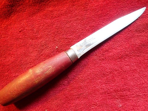 15 )) LONG SHARP VINTAGE CLASSIC KNIFE PUUKKO MORA w WOOD HANDLE SWEDEN ...