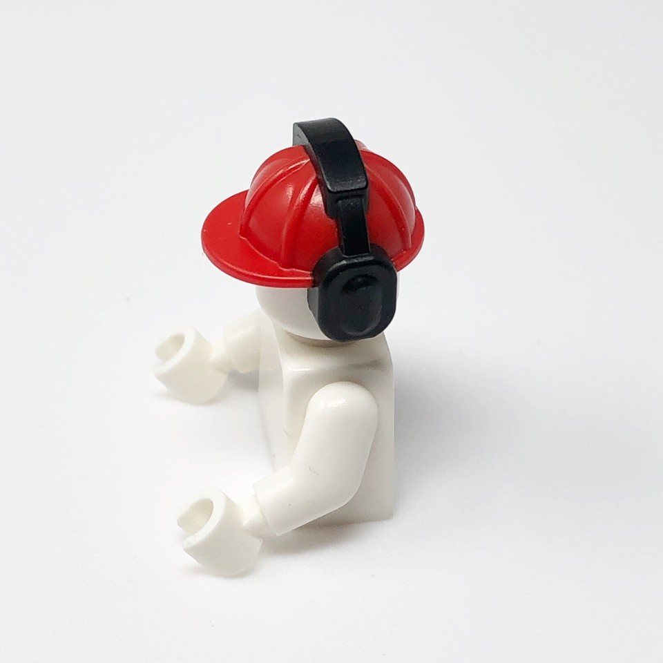 LEGO Minifigure Headgear Red Helmet Construction Black Ear Protector ...