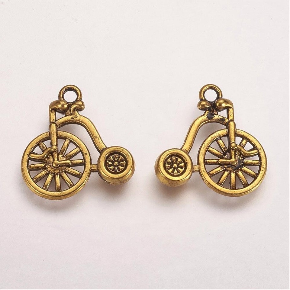 10 Tricycle Bicycle Charms Double Sided Antique Gold Tone 18x17mm US ...