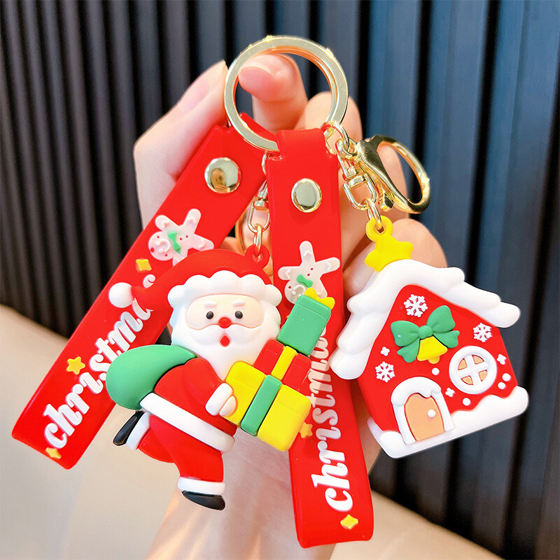 Christmas Cartoon Keychain Santa Claus Elk Accessories Pendant Cute Key ...