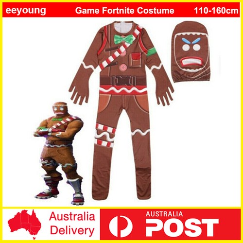 Kids Boys Fortnite Gingerbread Man Cosplay Costume Jumpsuit Book Week ...