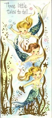 Three Little Mermaid Girls Glitter Get Well VTG Christmas Greeting Card ...