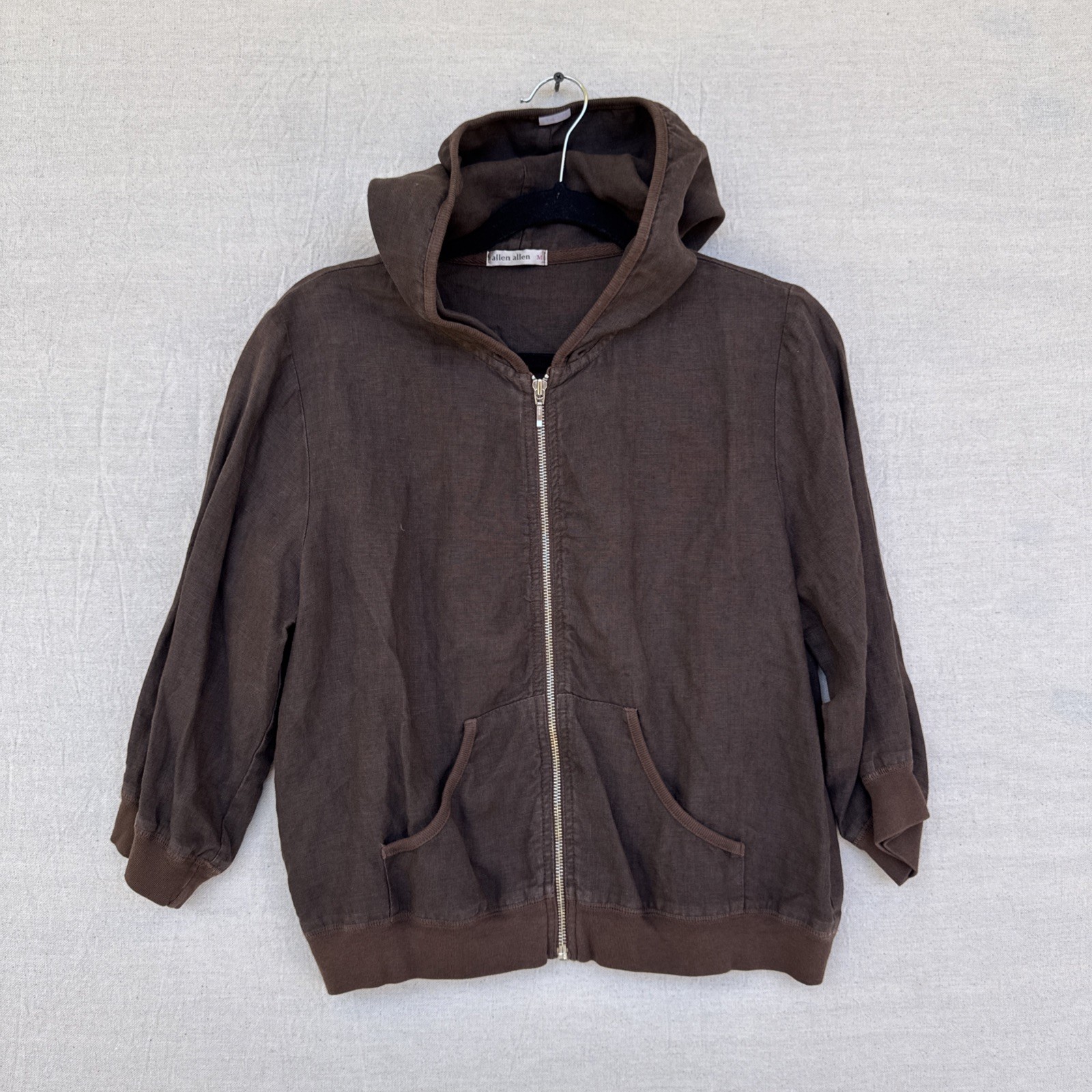 allen allen linen Jacket Hoodie Women Medium Zip Brown - Gem