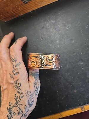 Copper CUFF BRACELET Tlingit Style Etched embossed Pacific Northwest ...