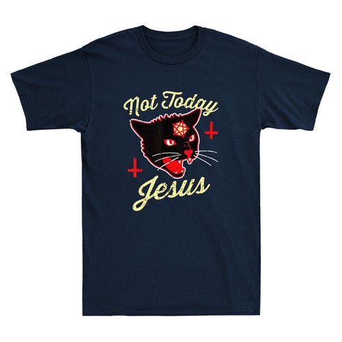 Not Today Jesus Hail Satan Satanic Cat Death Metal Horror Vintage Men's ...