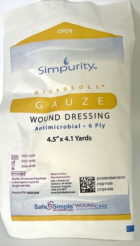 Simpurity Sterile Microroll Gauze Wound Dressing Antimicrobial 4.5 ...