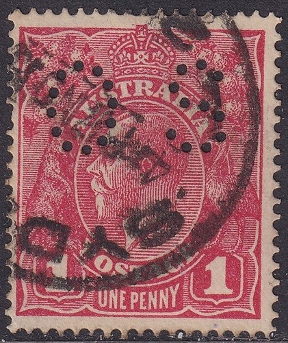 Aust KGV 1d Red. Official Perf 'OS'. SWK. Postmark: 'SYDNEY'. USED ...