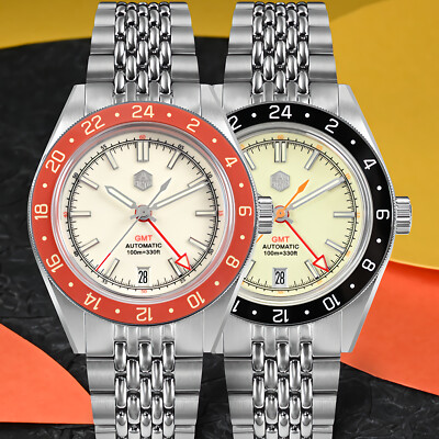 SAN MARTIN SN0116-LUM GMT Full Lume Automatic Stainless Steel 39.5mm ...