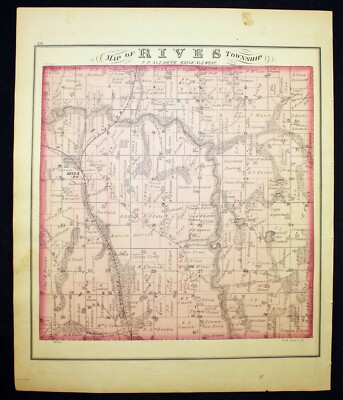 1874 Plat Map Rives Township Jackson County Michigan Trumbull Lake | eBay