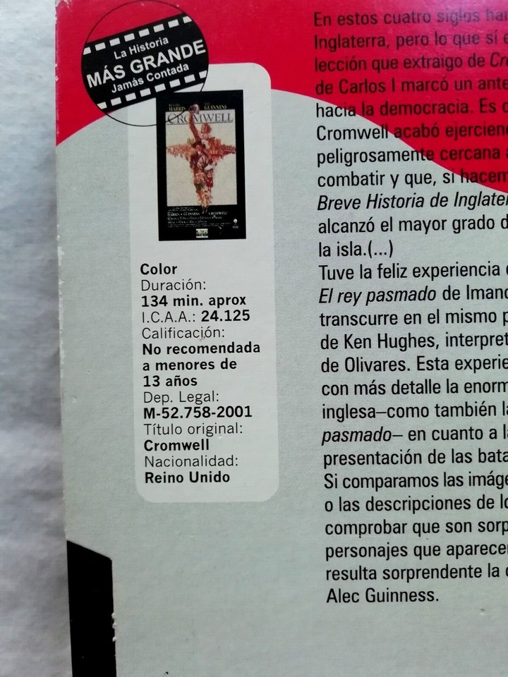 Cromwell VHS Tape Ken Hughes Richard Harris Alec Guinness PAL Spanish ...