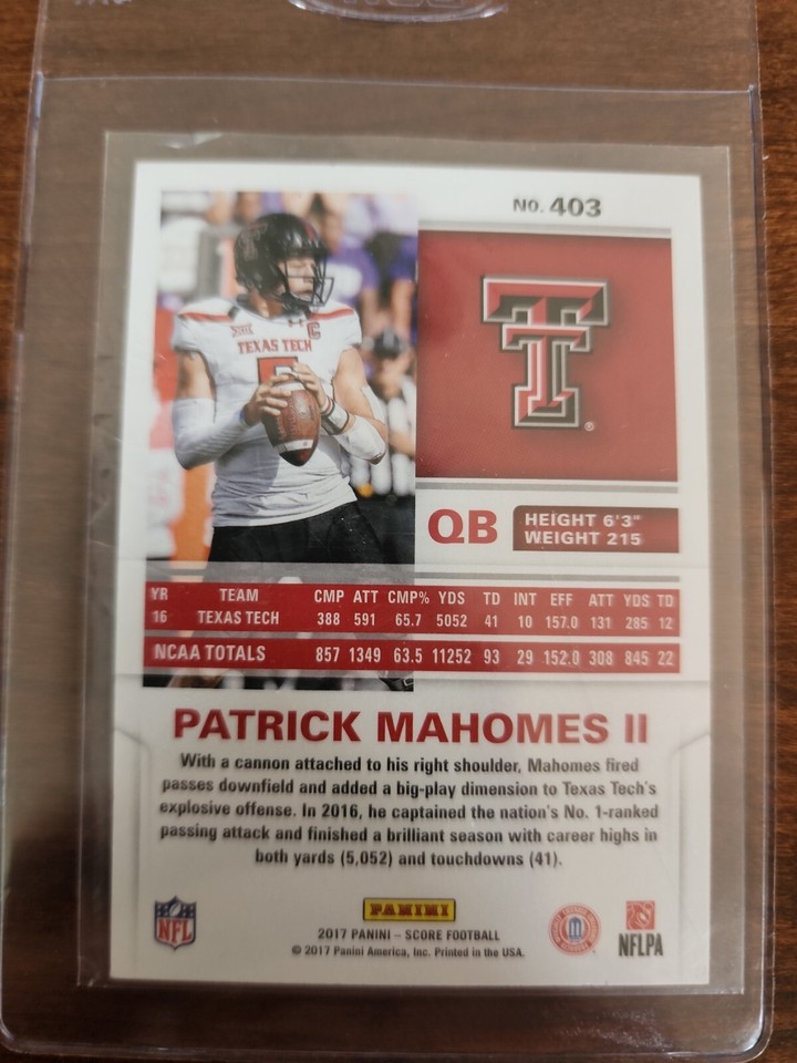 2017 SCORE PANINI FOOTBALL #403 PATRICK MAHOMES ROOKIE CARD | eBay