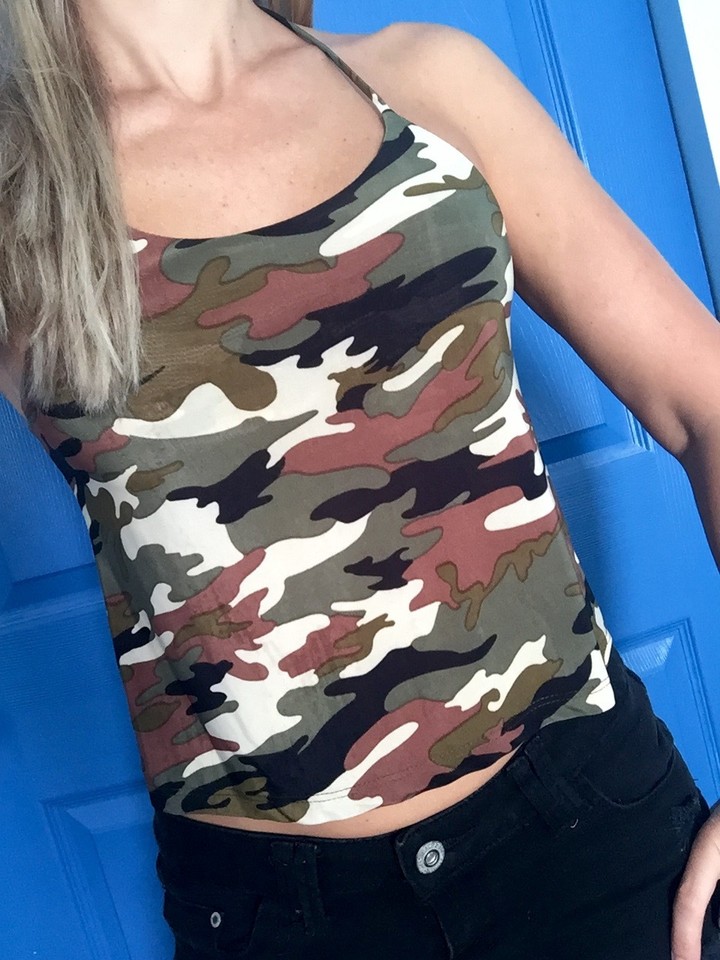Camouflage crop top Halter Camo top open back Army Military Polyester S ...