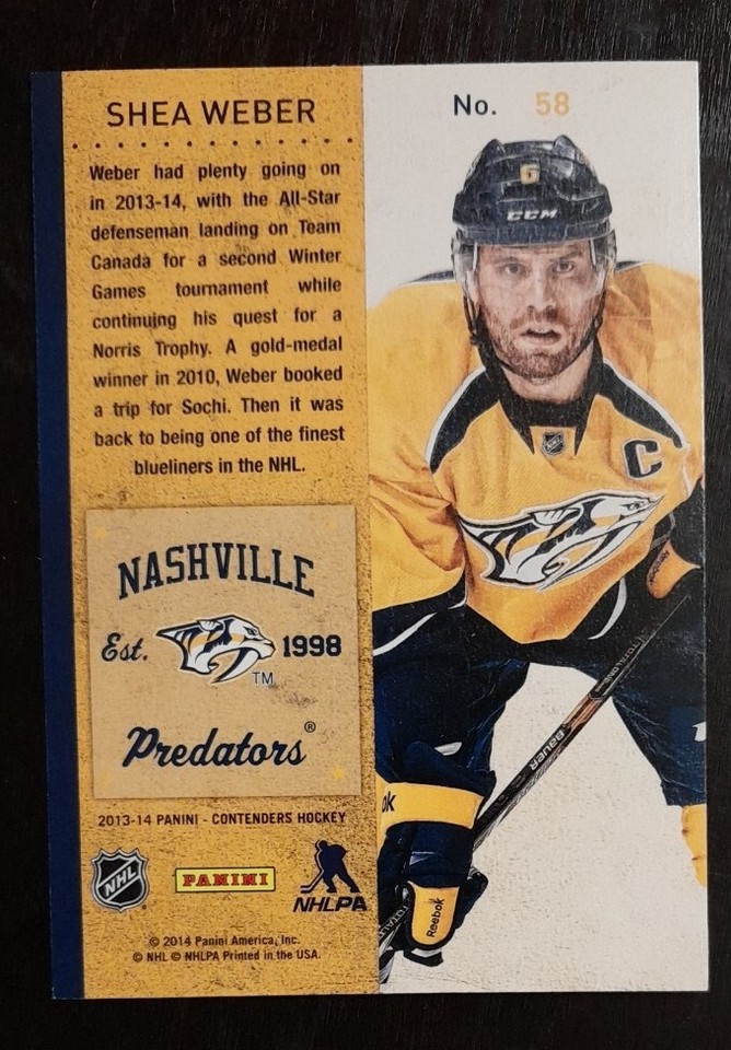 2013 - 2014 Panini Shea Weber Contenders #58 Hockey Card | eBay