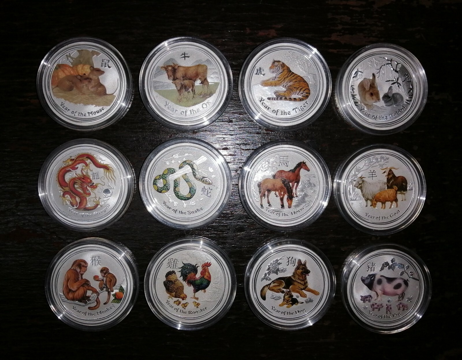 Set of 12 - Perth Mint Lunar Series II 2008-2019 1/2 oz Coloured Silver ...