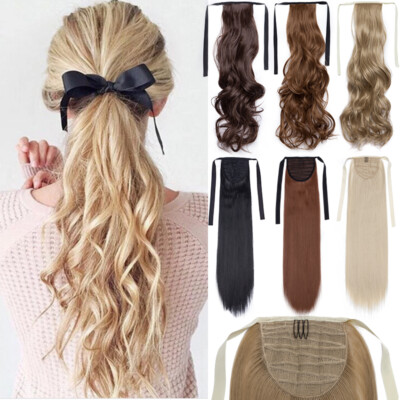 US Curly Wavy Binding/Tie Up Ponytail Clip In On Hair Extensions As ...