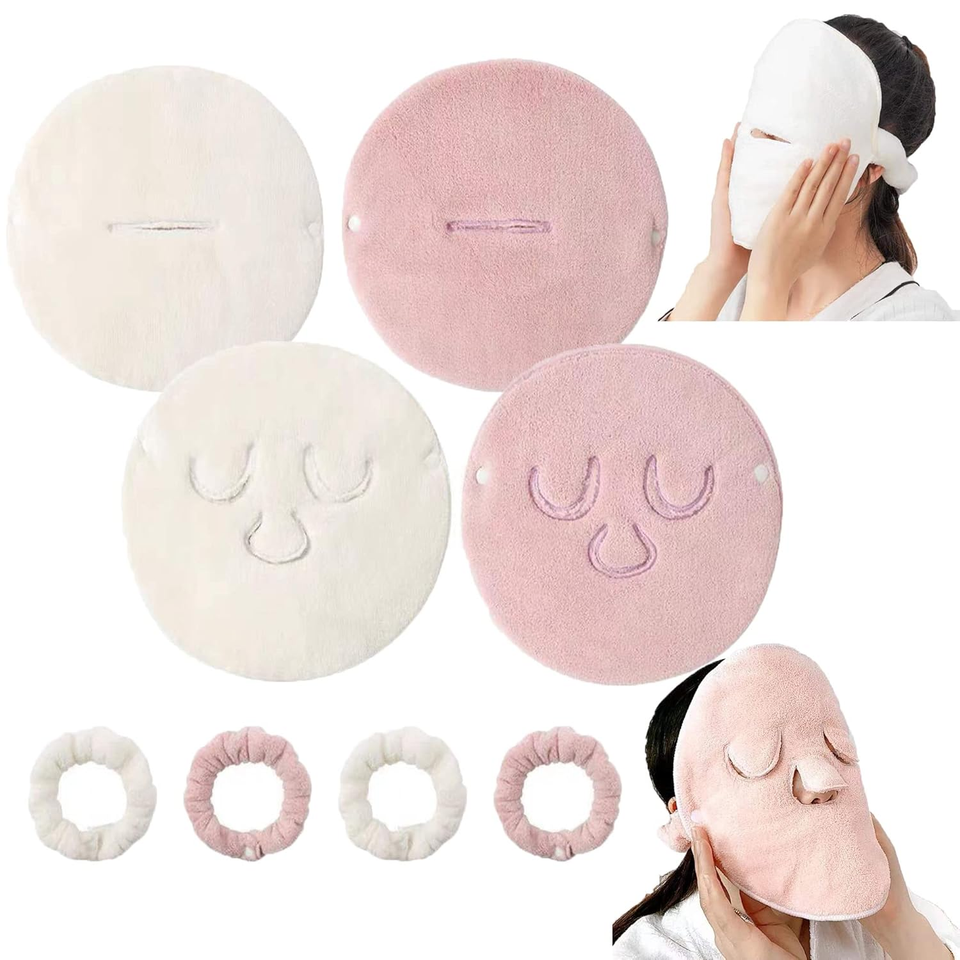 4 Pack Reusable Face Towel Mask Cold Hot Compress Facial Steamer Towel ...