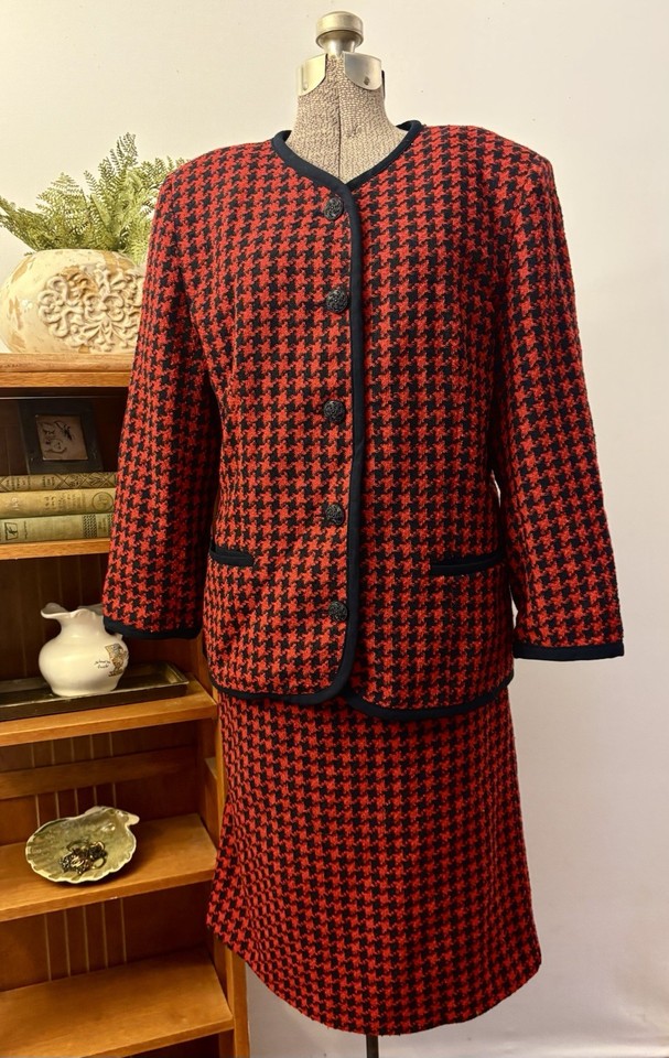 Alfred Dunner Two Piece Women’s Suit Red & Dark Navy Houndstooth Large ...