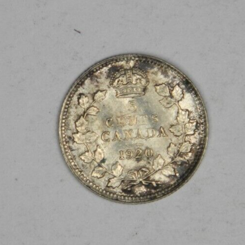 CANADA 1920 SILVER 5 CENT COIN RARE UNC KING GEORGE V CANADIAN RARE ...