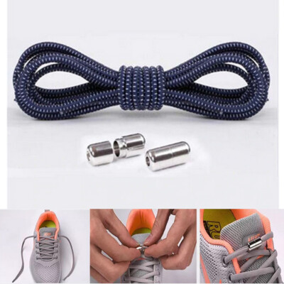 1Pair Shoelaces Elastic Screw Locking Shoe String No Tie Navy BLUE Dot ...