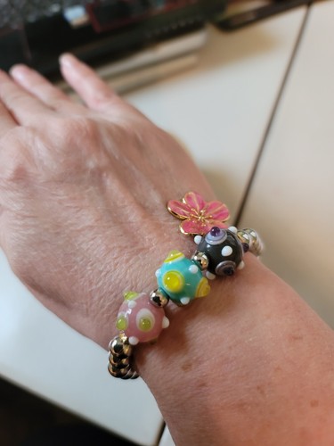 Lampwork Bumpy Glass Flower Beaded Bracelet Stainless Boho Spring | eBay