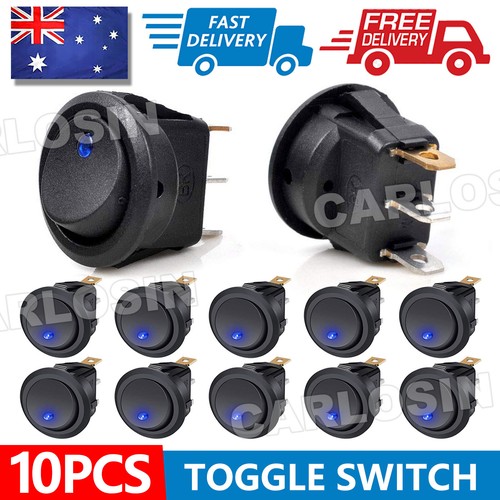 Blue LED Light Toggle 12V Car Boat Truck Round Rocker ON/OFF Round ...