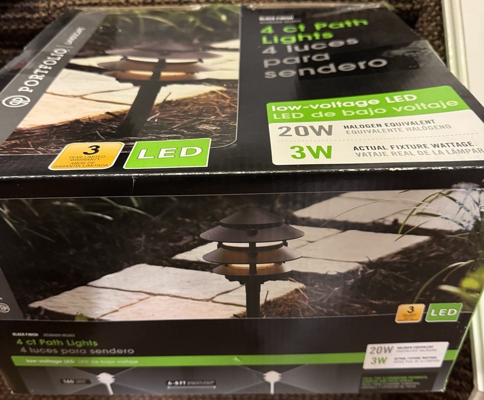 4 Portfolio Black Metal 3-Tier LED Low Voltage Landscape Light Set 12V ...