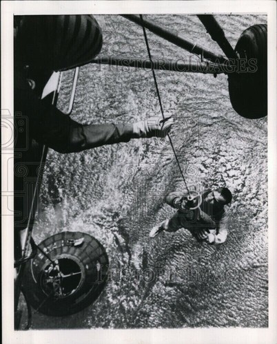 1961 Wirephoto Alan B Shepard Jr Dangles In Harness As He Was Lifted ...