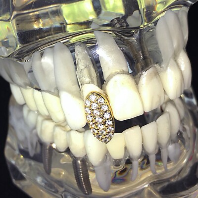 18K Gold Plated Fang Grillz One Top Tooth CZ Ice Teeth Blinged Out ...