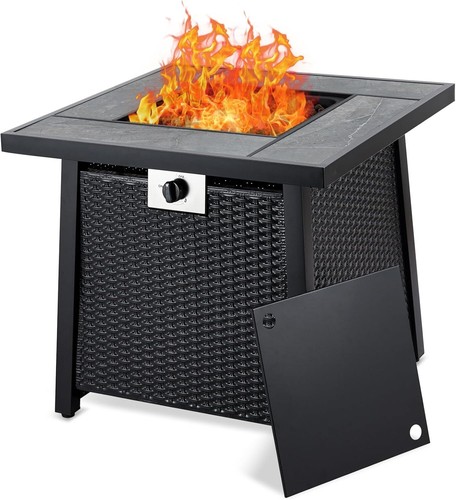 28 In Propane Fire Pit Table w/Cover & Rock Color Table Top CSA Safety ...