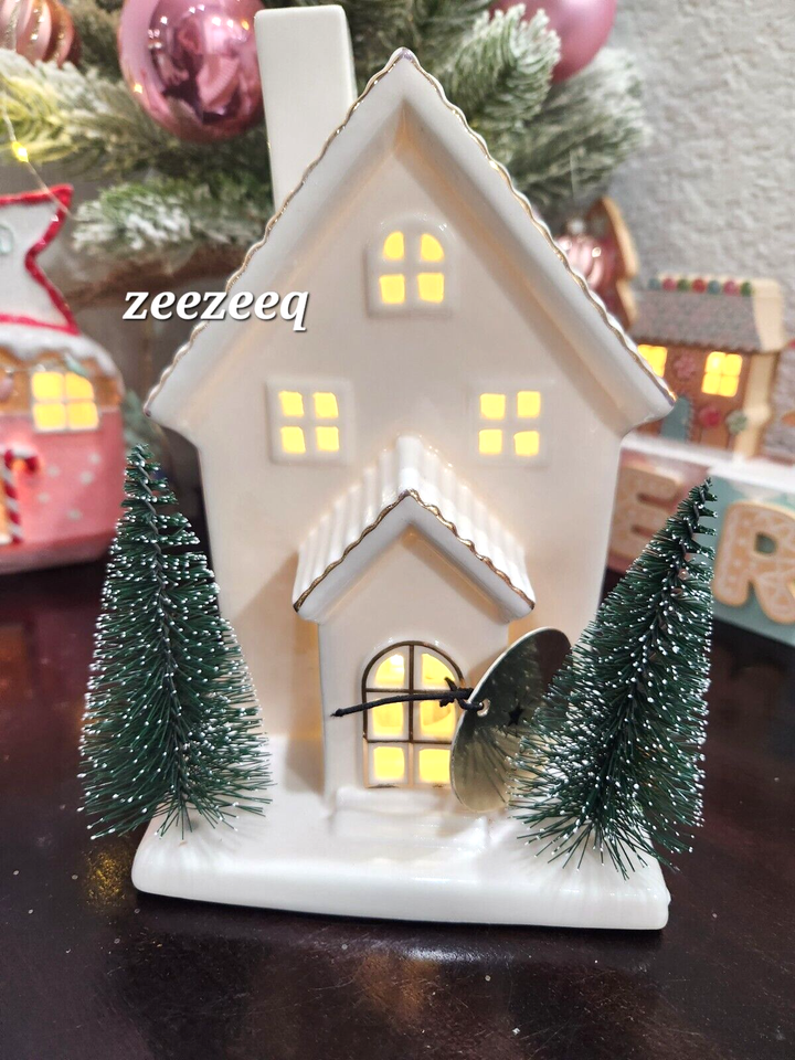 Holiday Christmas White Ceramic Led Lighted House Village House New 8. ...
