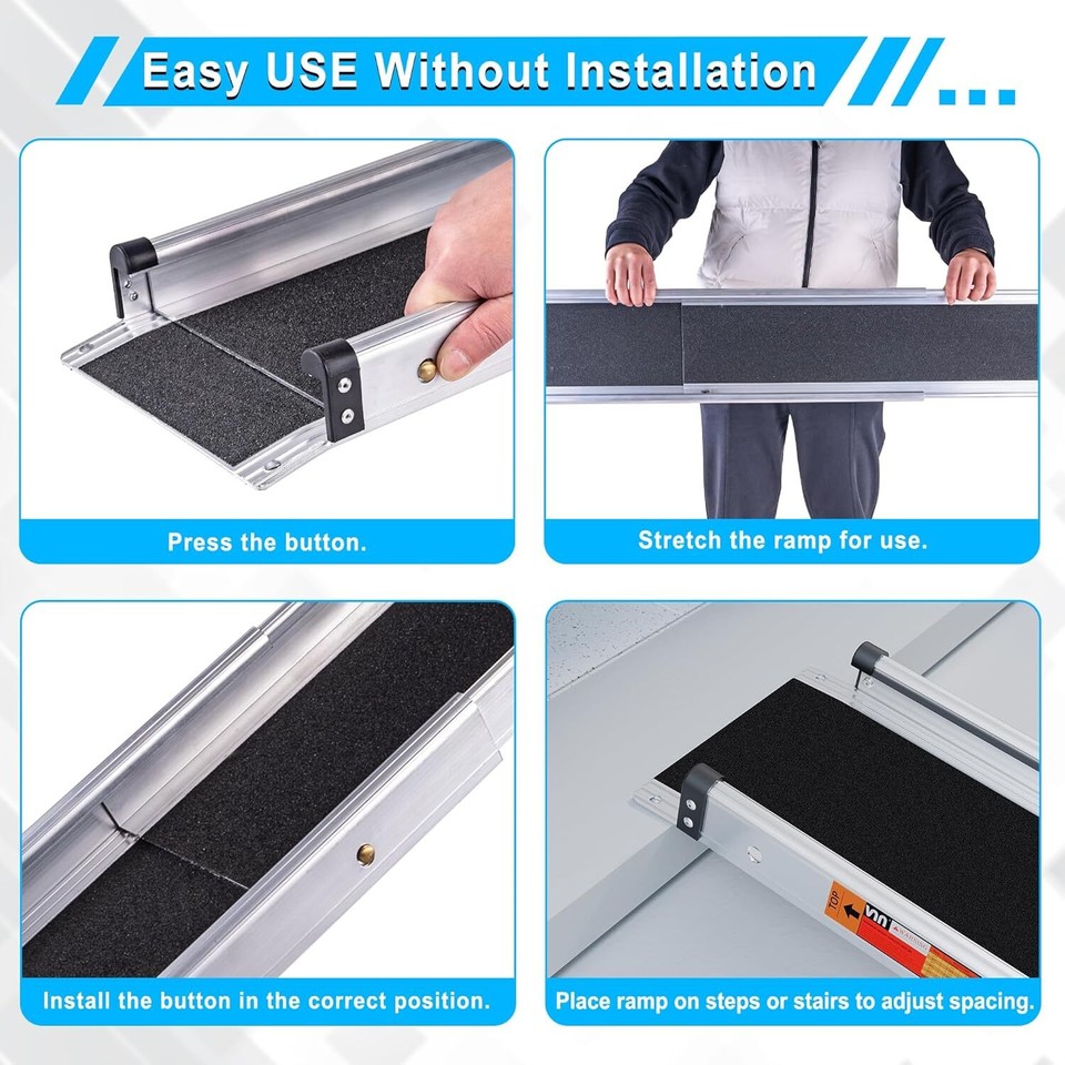 VNN Adjustable Wheelchair Ramp, 3-5 FT Portable Wheelchair Ramp,New ...