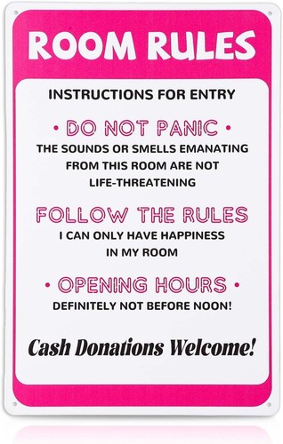 Room Rules Sign for Teen Girls, 12x8in Funny Pink Bedroom Decor Cute M ...