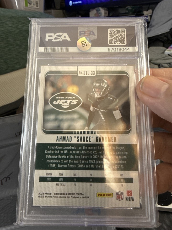 2022 Panini Studio AHMAD SAUCE GARDNER Green /149 RC Rookie #STU-33 PSA ...