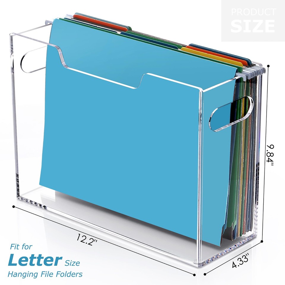 Clear File Box Hanging File Folder Organizer, Letter Size Portable ...