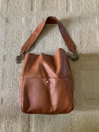 designer classic Carmel / cognac color leather purse, shoulder bucket ...