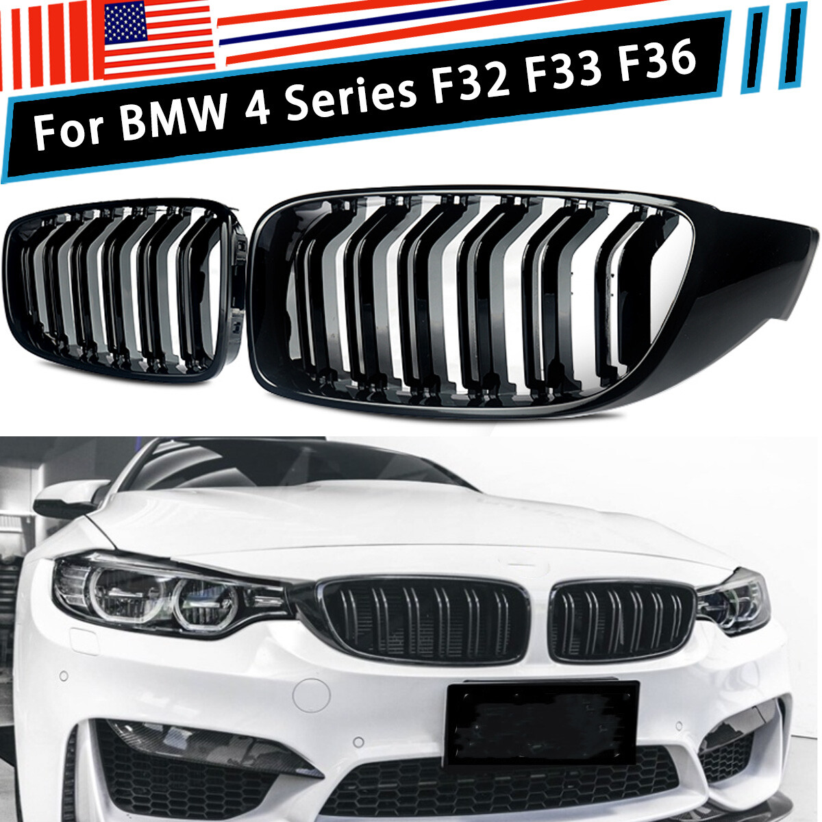 Front Kidney Grill For BMW M4 F32 F33 F36 F80 420i 428i 430i 435i Gloss ...