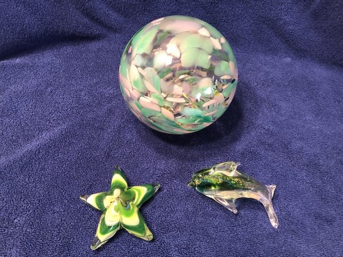 OREGON COAST GLASS FLOAT HAND BLOWN BALL MULTICOLORED + STARFISH ...