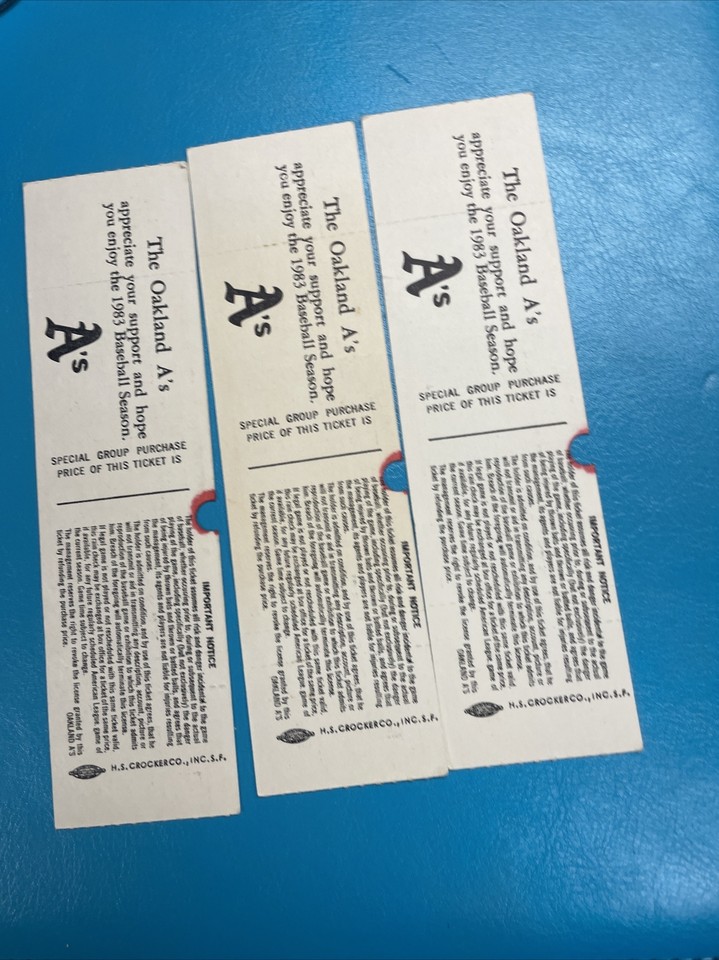 Lots Of 3 - 1983 BASEBALL TICKETS Stubs Oakland A’s | eBay