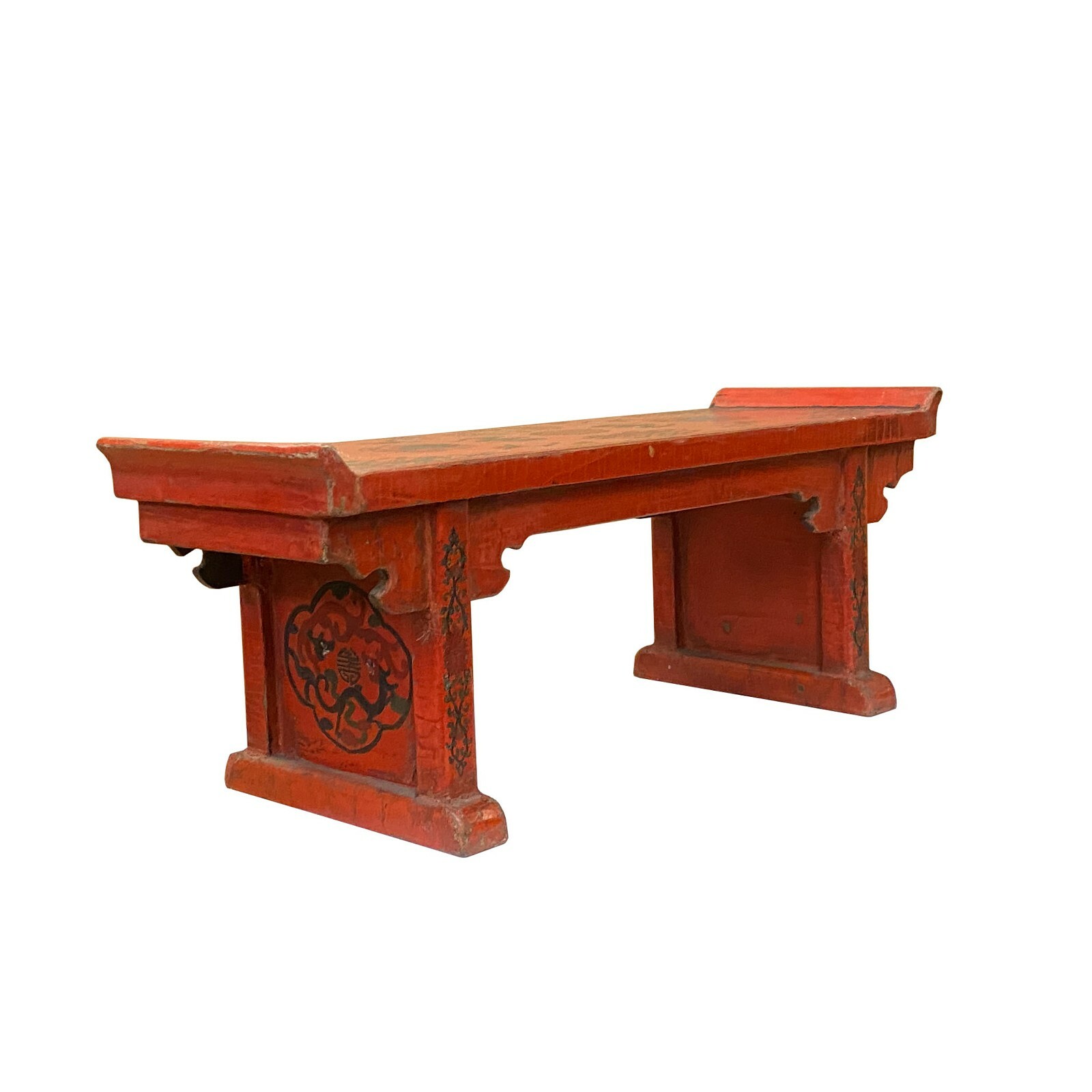 Chinese Distressed Red Treasures Graphic Rectangular Stand Display ...