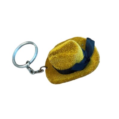 Vintage Flocked Brown Fedora Hat Keychain Key Ring Black Ribbon | eBay