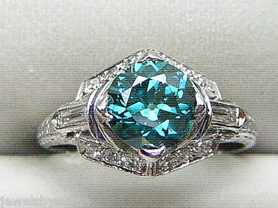 1.65ct OLD EUROPEAN CUT BLUE DIAMOND SOLITAIRE ring PLATINUM NATURAL ...