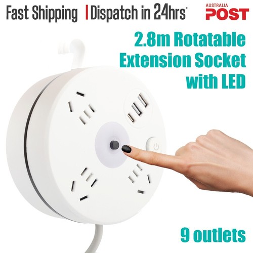 2.8m Rotatable Power Strip Extension Cord 6 AC Outlets 3 USB Charging ...