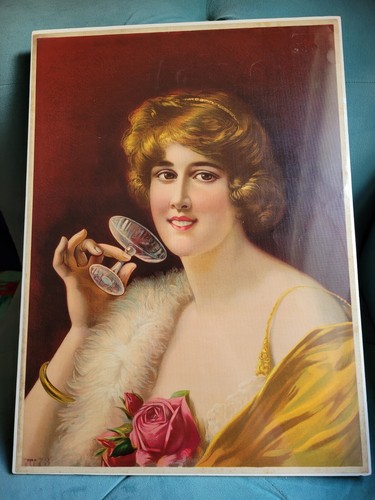 Vintage 1920s Beautiful Woman w Pink Roses & Champagne Lithograph | eBay