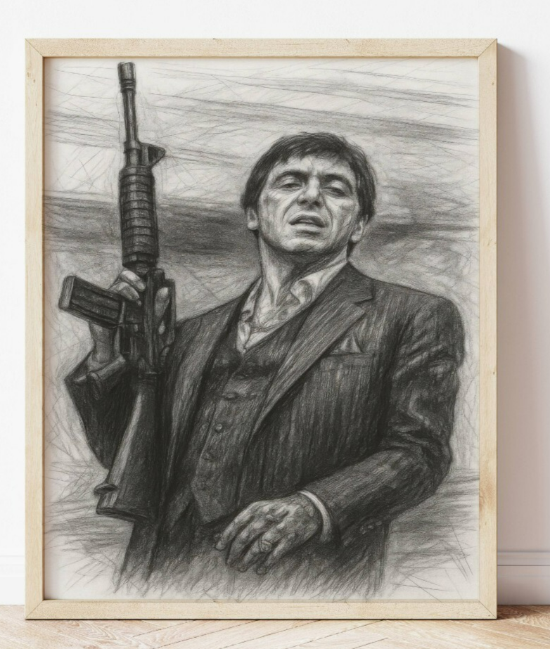 TONY MONTANA SCARFACE DRAWING SKETCH PRINT 8" x 10" SCARFACE WALL ART ...